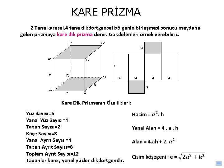KAZANIMLAR Geometrik Cisimler 1 gen prizmay ina eder