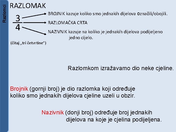 Razlomci Uvoenje razlomaka Mjeoviti brojevi Razlomci etvero prijatelja