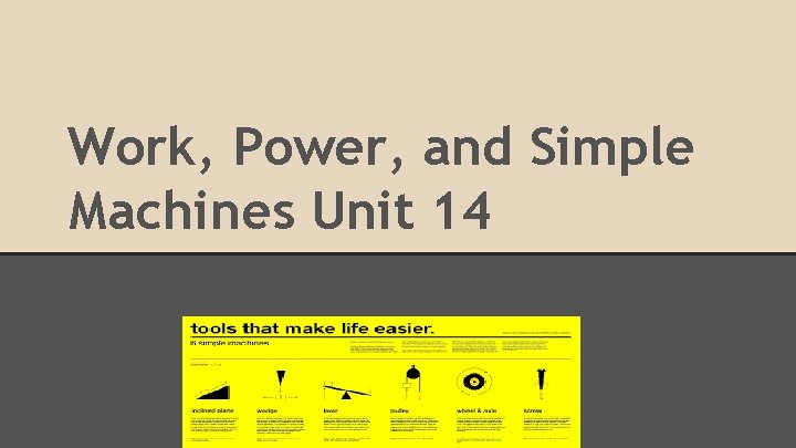 Work Power and Simple Machines Unit 14 Our
