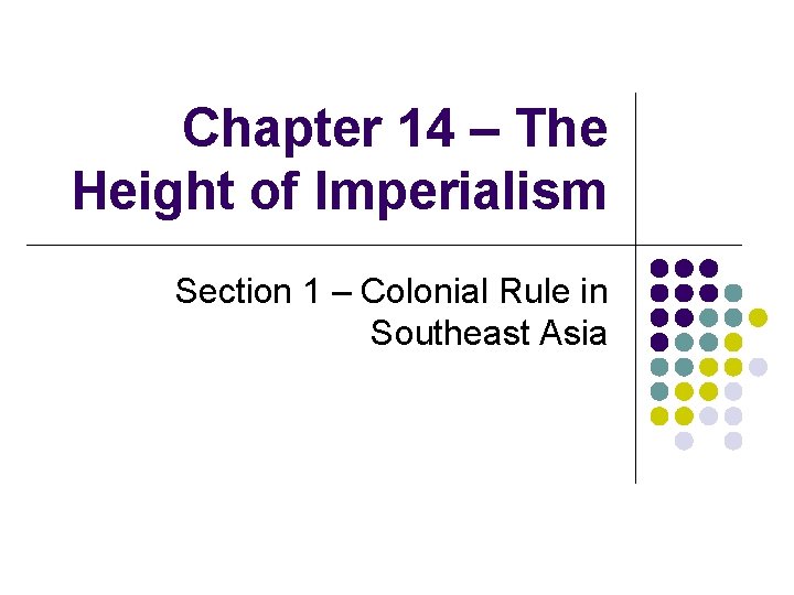 Chapter 14 The Height of Imperialism Section 1