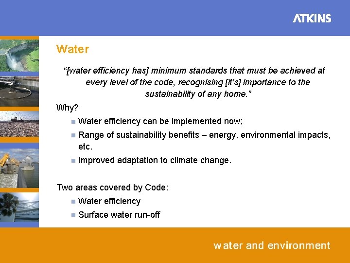 Code for sustainable homes Water efficiency and surface