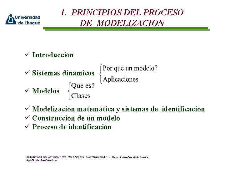 1 PRINCIPIOS DEL PROCESO DE MODELIZACION Introduccin Sistemas