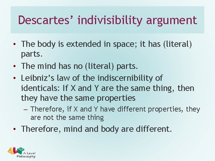 Descartes indivisibility argument for substance dualism Michael Lacewing