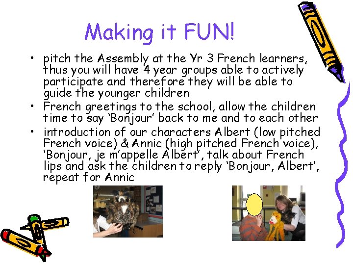 Whole School French Assembly ideas developing our own