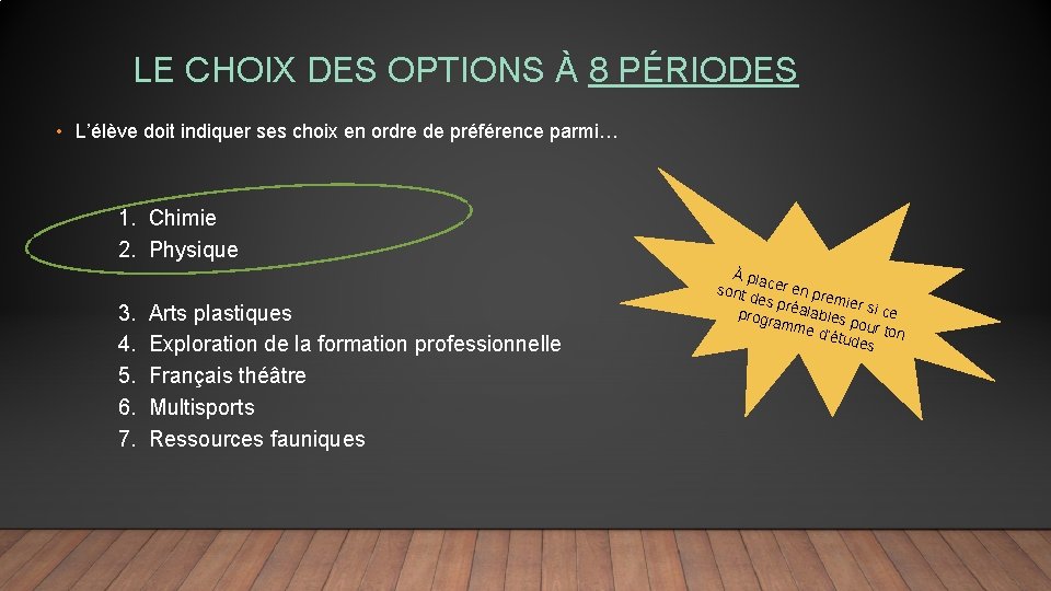 CHOIX DE COURS E 5 SECONDAIRE COLE DU