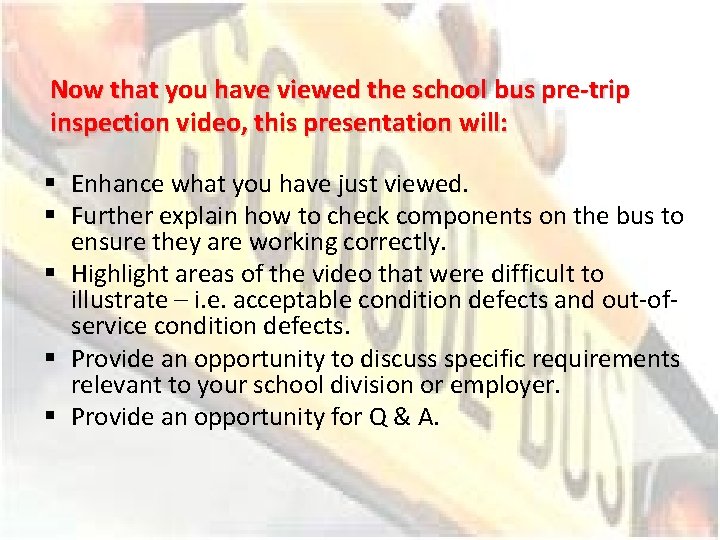 Manitoba School Bus PreTrip Inspection A Power Point
