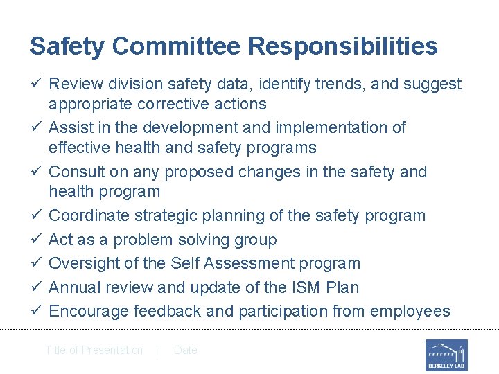 Safety Committee Orientation Environmental Energy Technologies Division ...