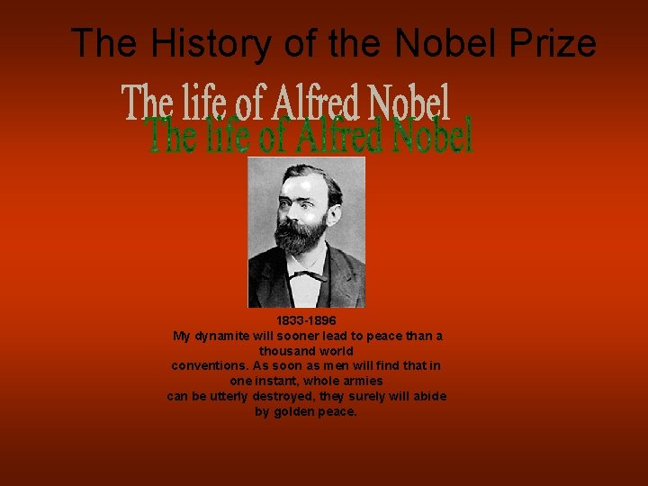The History of the Nobel Prize 1833 1896