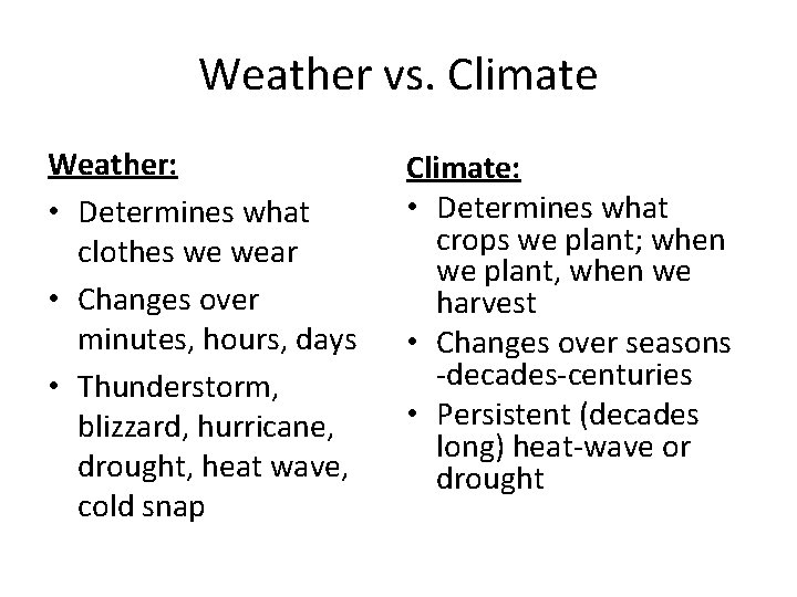 Weather vs Climate Weather Determines what clothes we