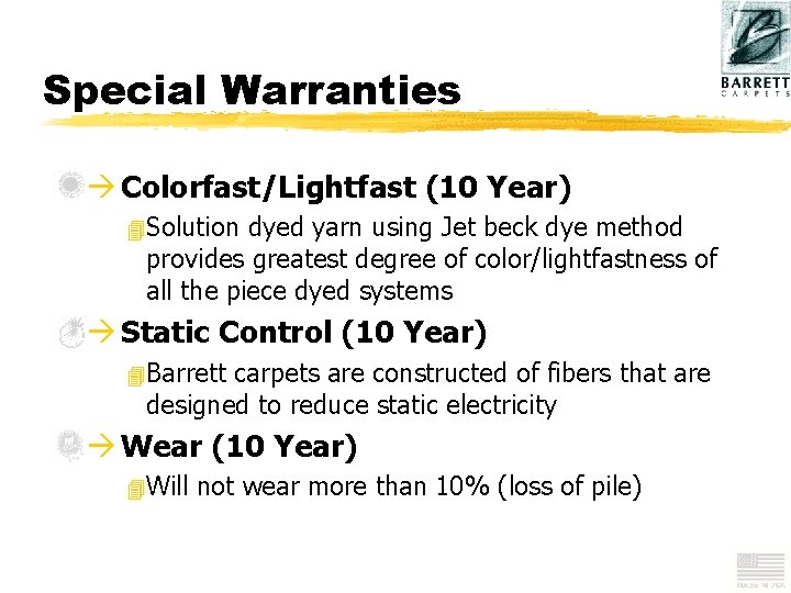 Barrett Carpet Mills Several Styles of Commercial Carpet