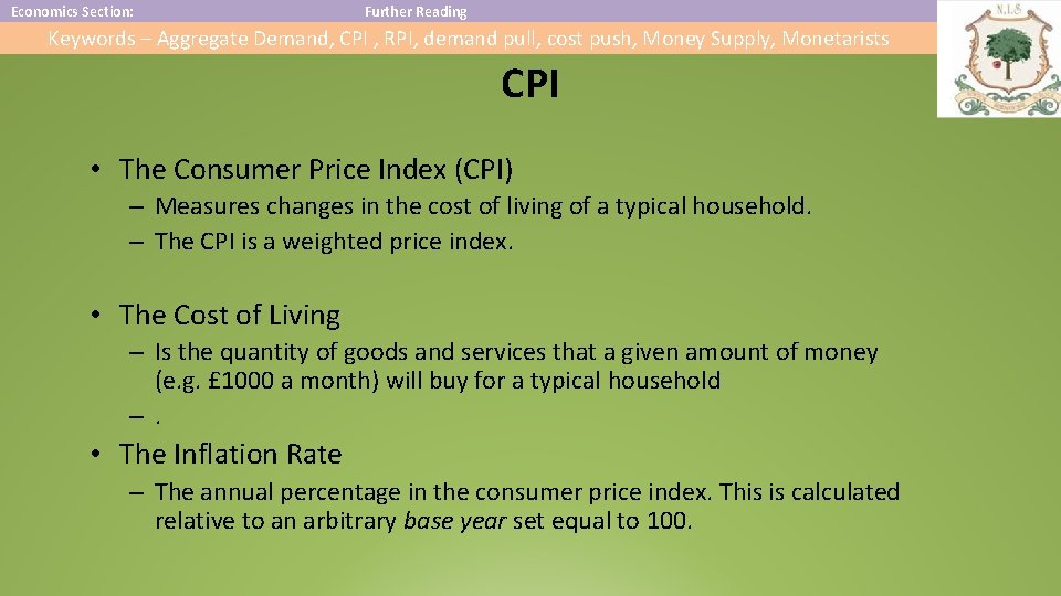 Economics Section Further Reading Keywords Aggregate Demand CPI