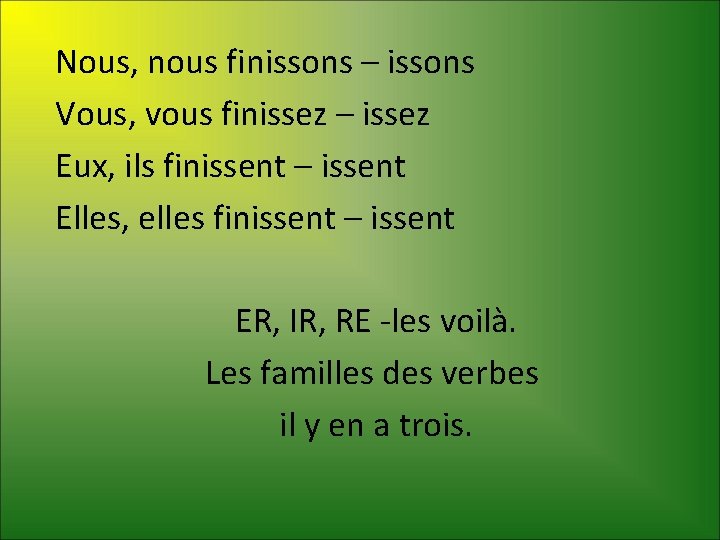 Les Familles des verbes Dans chaque famille cest