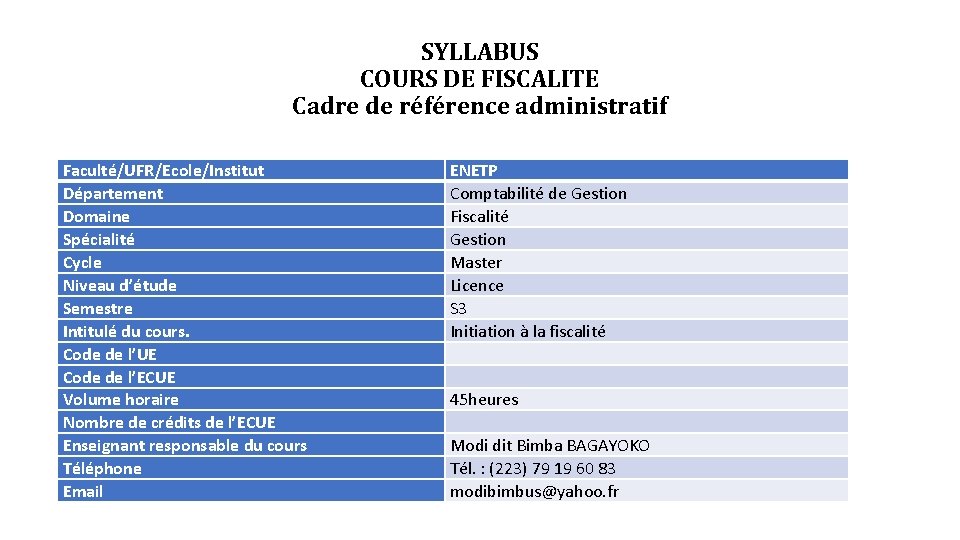 Introduction a la FISCALIT ENETP Modi dit Bimba