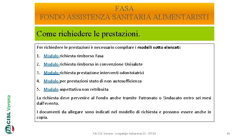 FASA FONDO ASSISTENZA SANITARIA ALIMENTARISTI RIFERIMENTO CONTRATTUALE Art