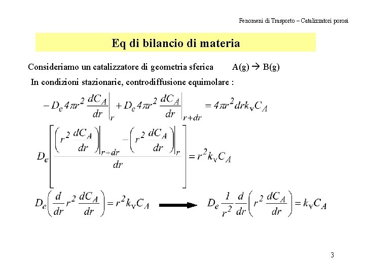 Fenomeni di Trasporto Catalizzatori porosi Reazione gassolido Consideriamo