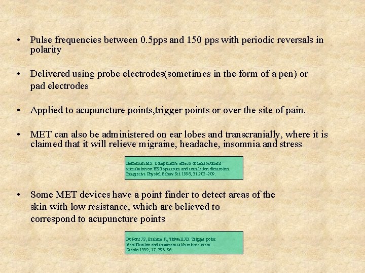 Current electrotherapy concept Micro Current MET in Physiotherapy