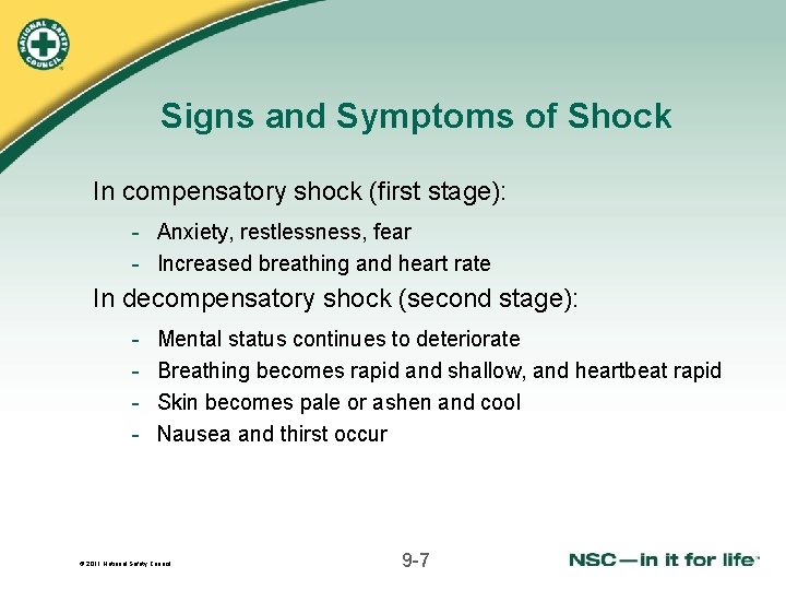LESSON 9 SHOCK 2011 National Safety Council 9