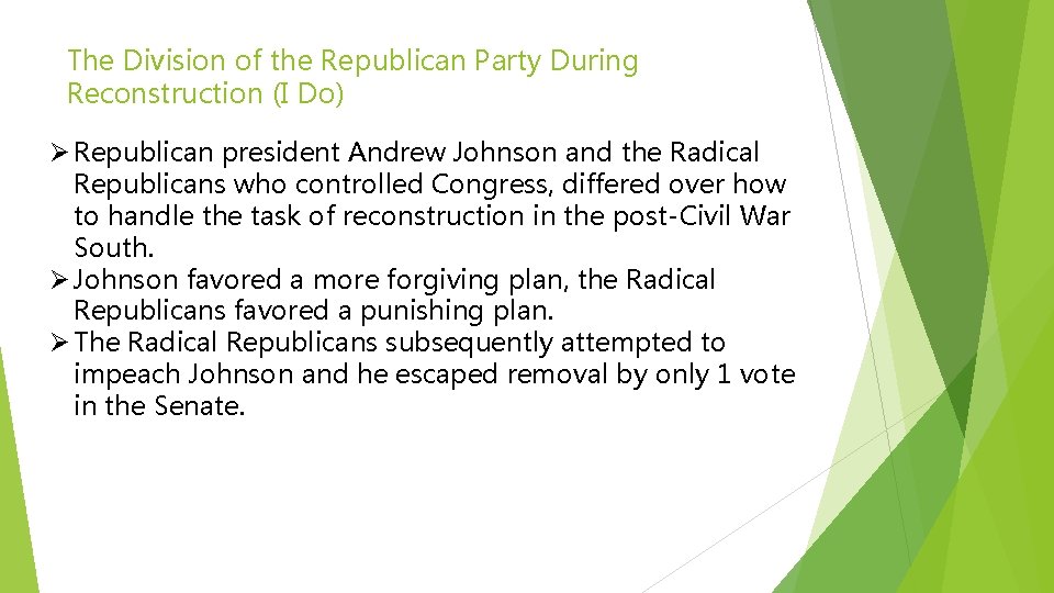 The Division of the Republican Party During Reconstruction