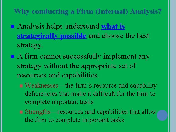 INTERNAL ANALYSIS Professor William Wan OBJECTIVES Introduce Core