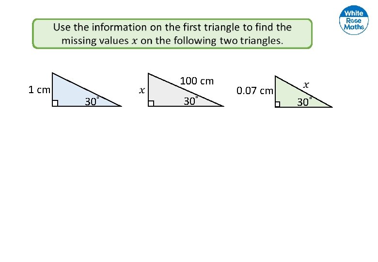 In the triangles below a and b have