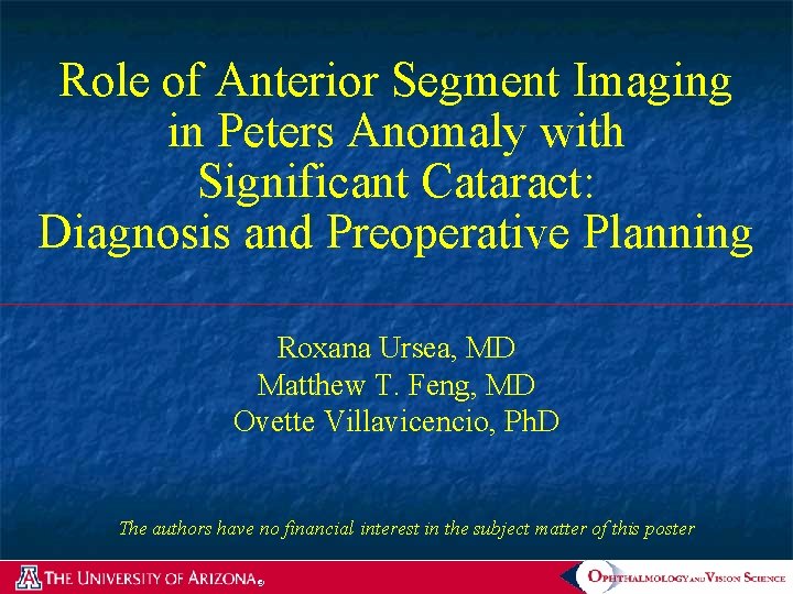 Role of Anterior Segment Imaging in Peters Anomaly