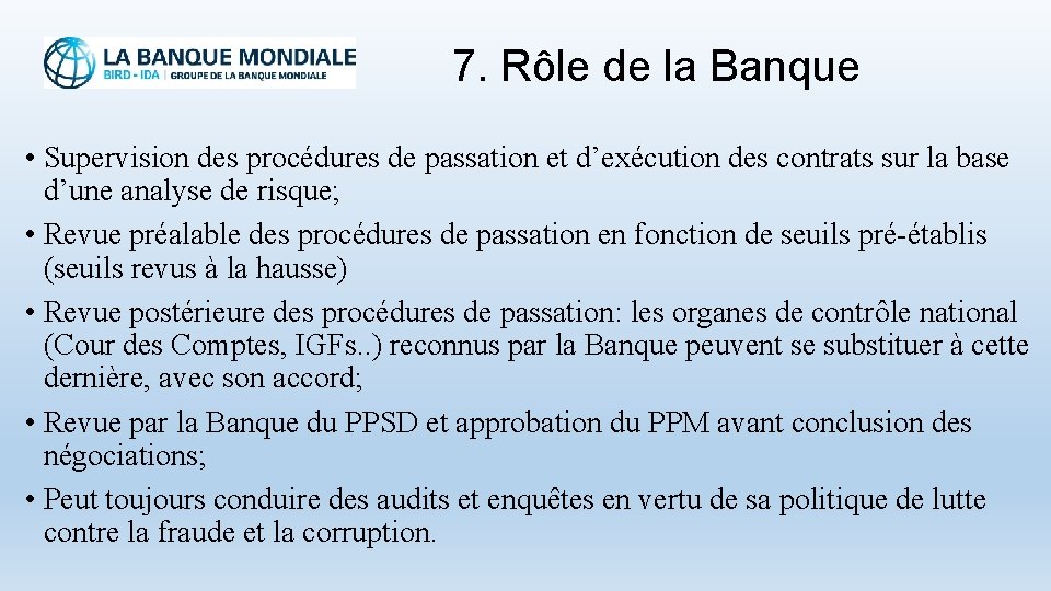 Le nouveau cadre de la Banque Mondiale pour