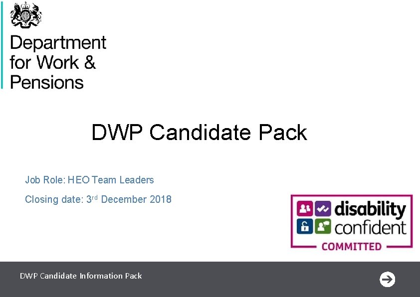 DWP Candidate Pack Job Role HEO Team Leaders