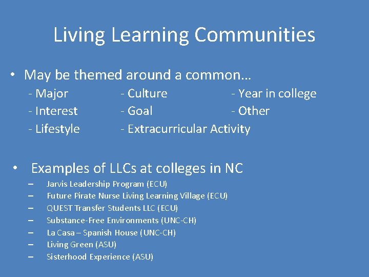 Introduction to Campus Living College Living Options On