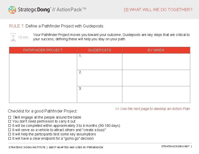 Action Pack Action Pack STRATEGIC DOING INSTITUTE 2017