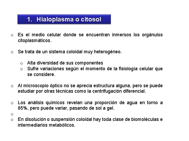 ESTRUCTURAS NO MEMBRANOSAS DE LA CLULA 1 Hialoplasma