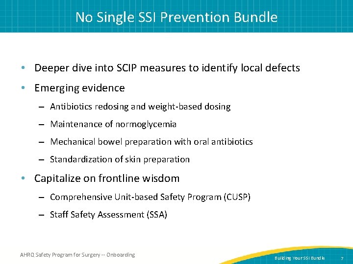 AHRQ Safety Program for Surgery Onboarding Building Your
