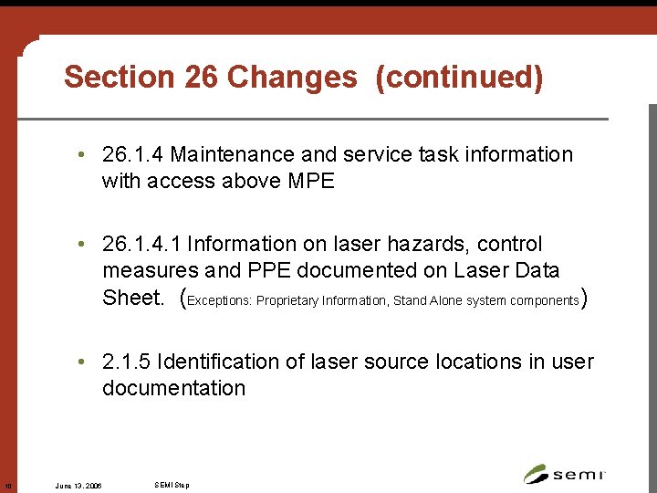 SEMI S 2 Section 26 Laser Safety SEMI