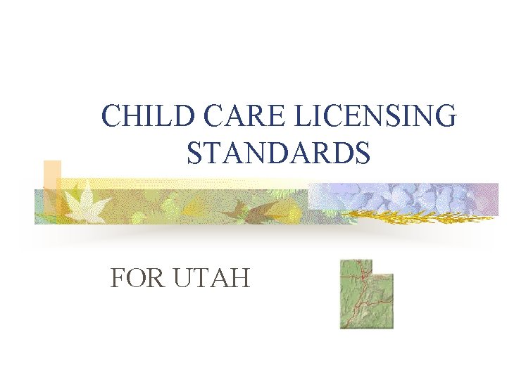 CHILD CARE LICENSING STANDARDS FOR UTAH LICENSING 1