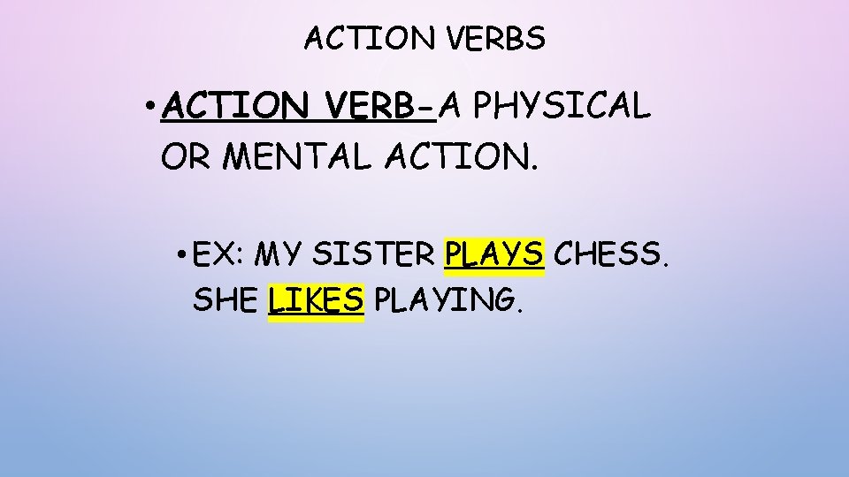 GRAMMAR VERBS ACTION VERBS ACTION VERBA PHYSICAL OR