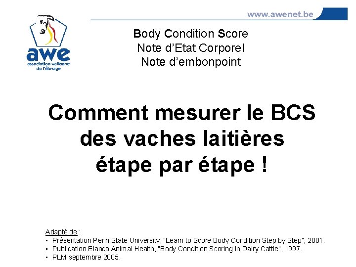 Body Condition Score Note dEtat Corporel Note dembonpoint