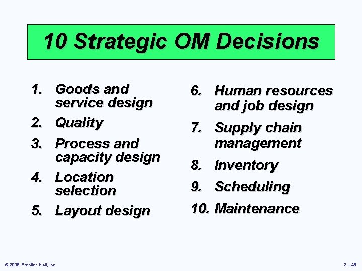 Operations Management Chapter 2 Operations Strategy in a