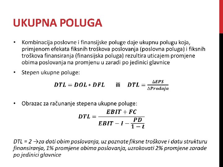 POSLOVNA I FINANSIJSKA POLUGA PREDMET FINANSIJSKI MENADMENT PROFESOR