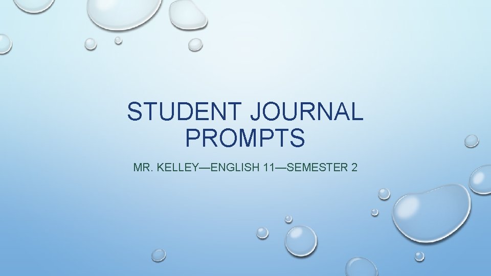 STUDENT JOURNAL PROMPTS MR KELLEYENGLISH 11SEMESTER 2 THIS