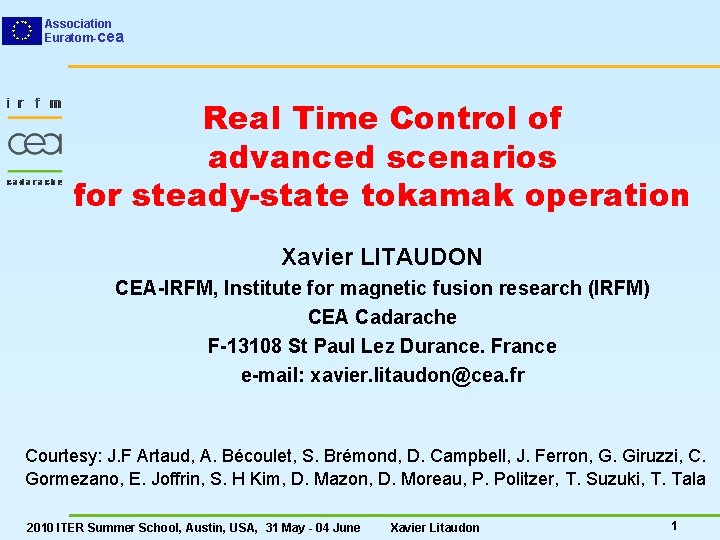 Association Euratomcea Real Time Control of advanced scenarios