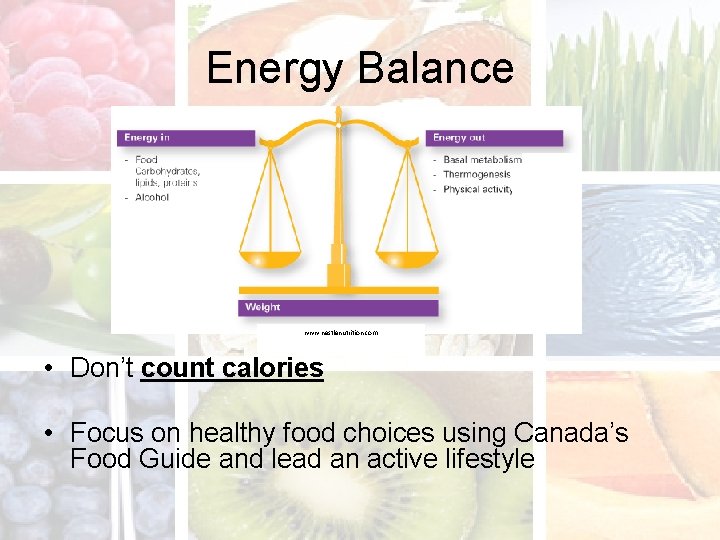 UNIT 3 Introduction to Nutrition The Nutrients The