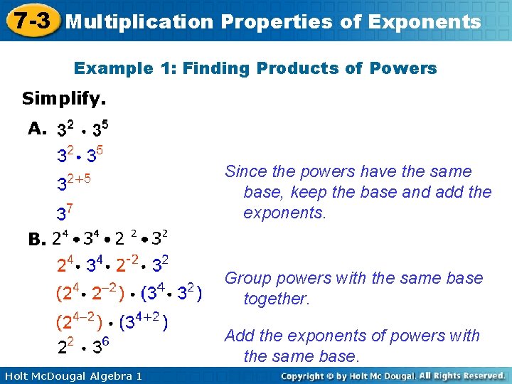 Multiplication Properties 7 3 Multiplication Properties of Exponents