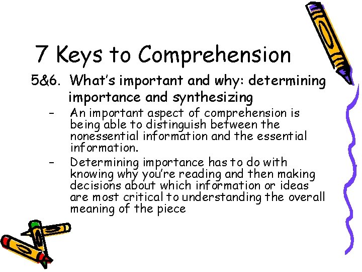 7 Keys to comprehension Susan Zimmerman and Chryse
