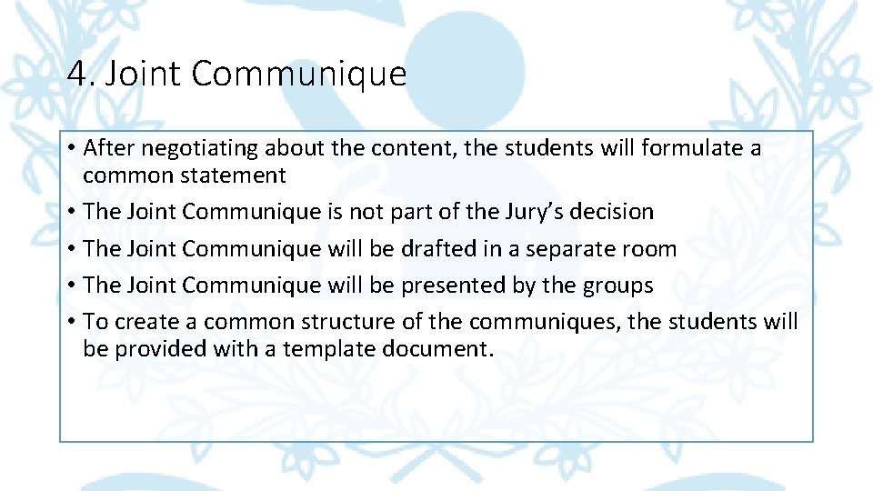 Model CCI Procedure of the debate Composition Overview