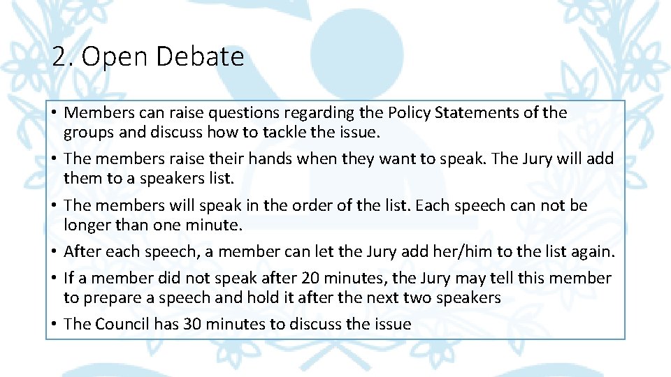 Model CCI Procedure of the debate Composition Overview