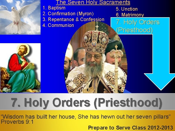 The Seven Holy Sacraments 1 Baptism 2 Confirmation