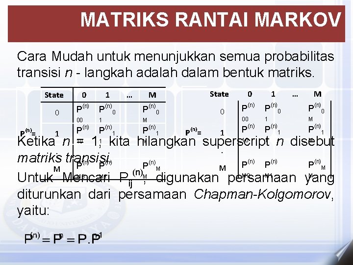 RISET OPERASI Rantai MARKOV Rantai MARKOV Analisis MARKOV