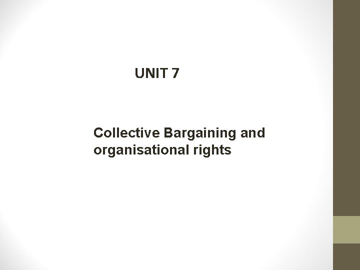 UNIT 7 Collective Bargaining and organisational rights Learning