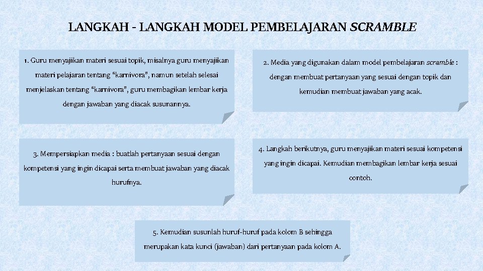 PERBEDAAN MODEL PEMBELAJARAN SCRAMBLE DENGAN MAKE A MATCH