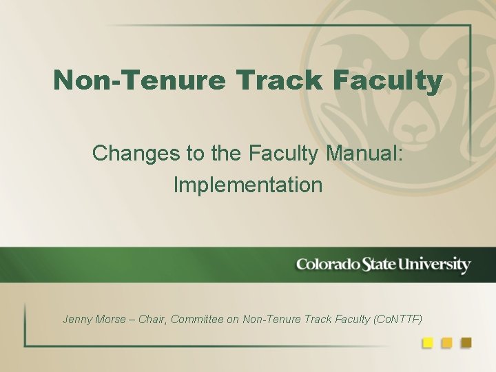 NonTenure Track Faculty Changes to the Faculty Manual