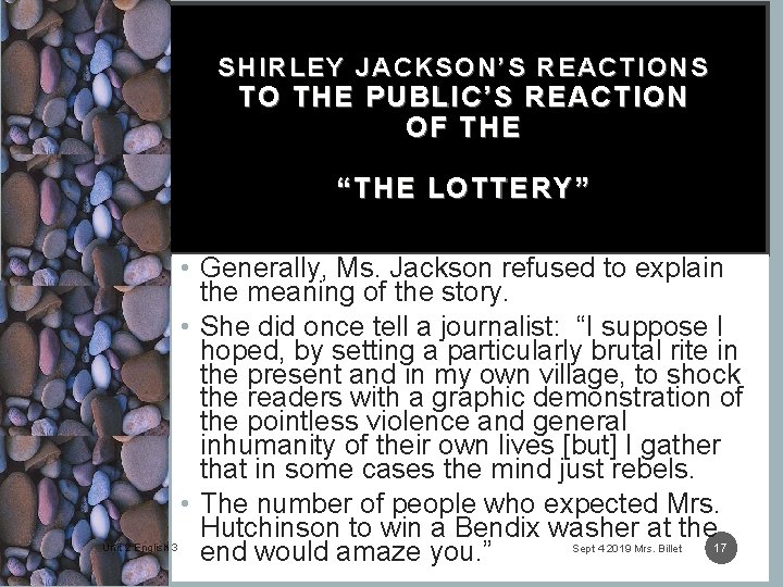 THE LOTTERY by Shirley Jackson Unit 2 English